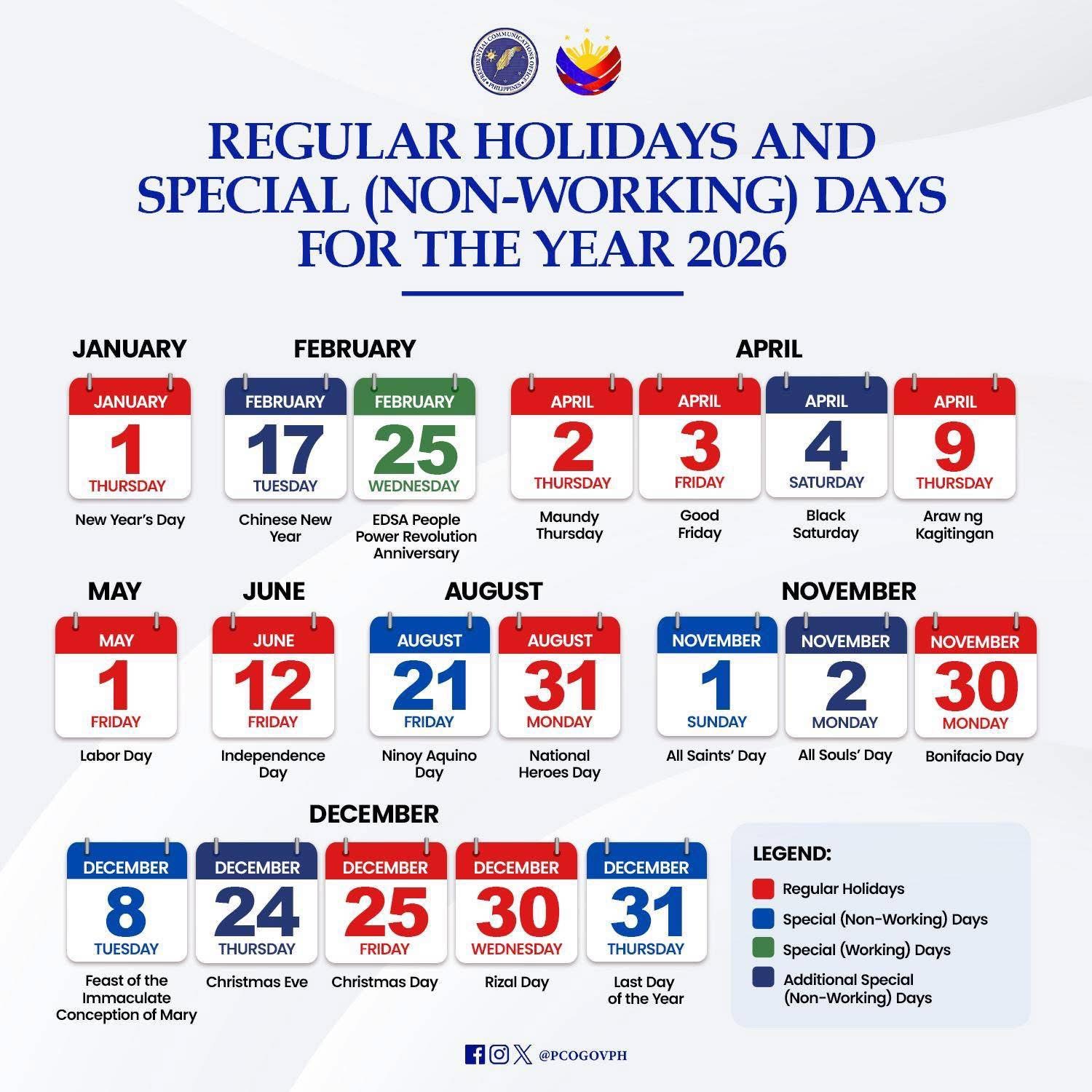 Listahan ng 2026 Regular Holidays at Special (Non-Working) Days – Pinoy ...